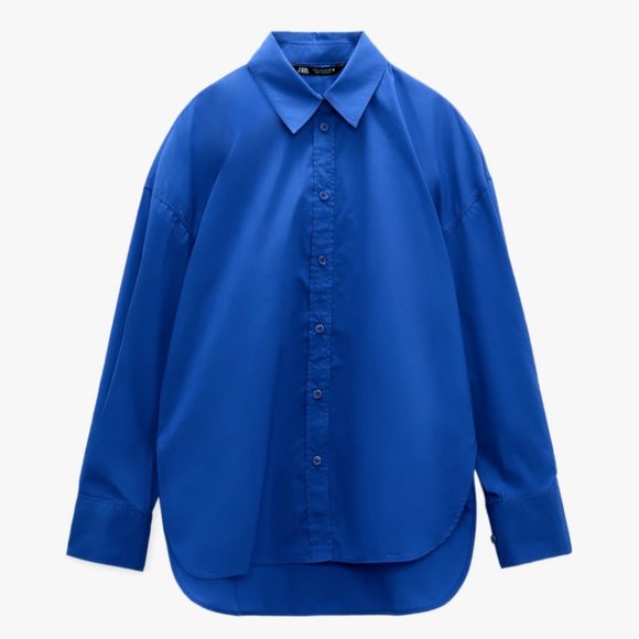 Zara | Tops | Zara New Woman Colors Oversized Poplin Shirt Top Electric ...